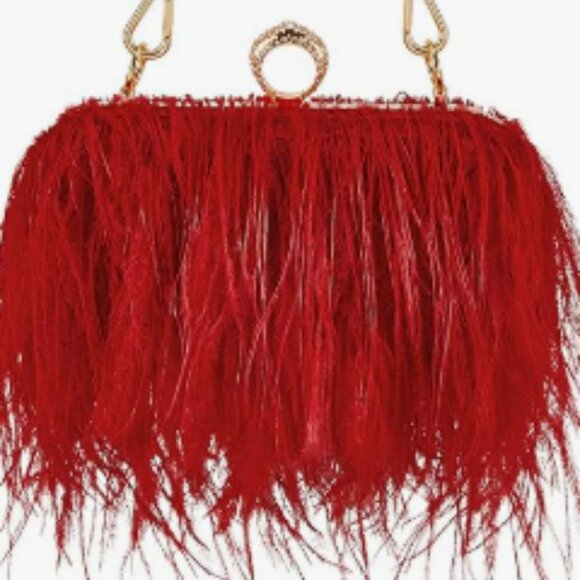 Bags | Women Red Ostrich Feather Tote Bag Fluffy Purse Clutch | Poshmark